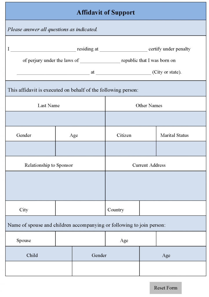 Nvc Affidavit Of Support Form Download AffidavitForm