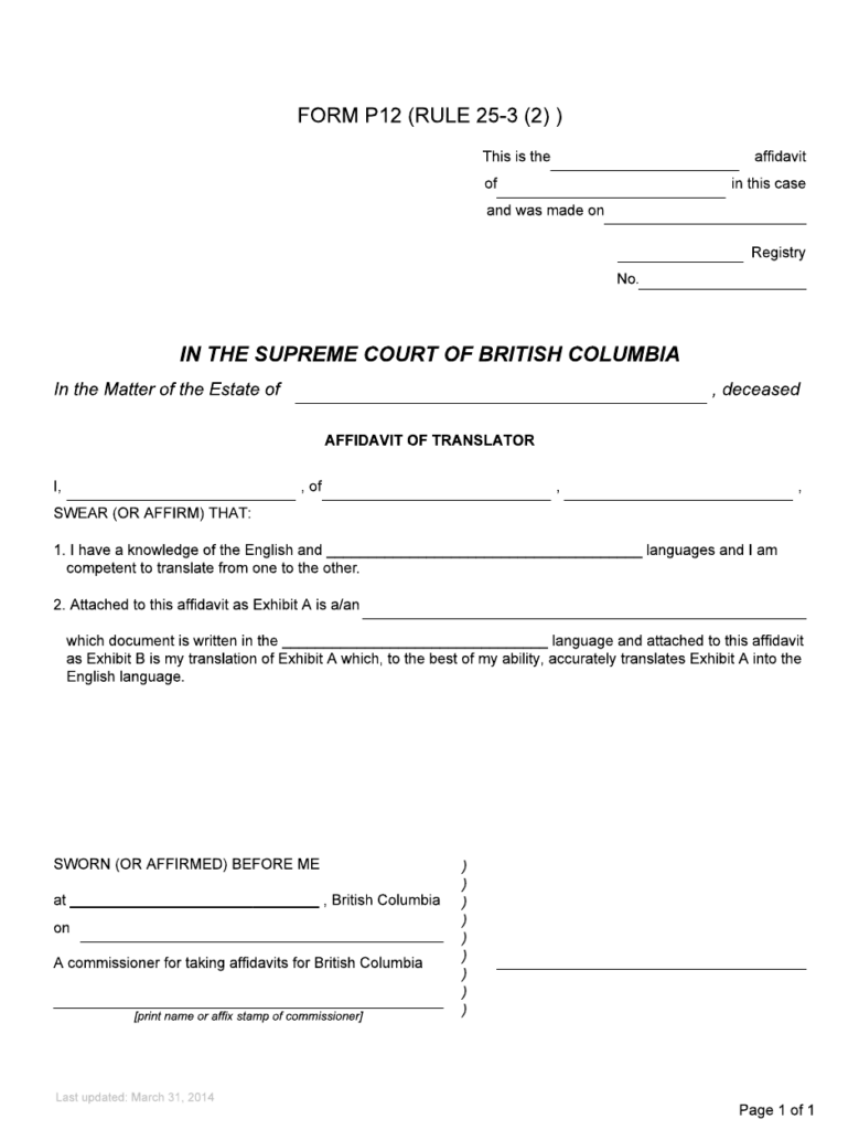 translator affidavit form canada - AffidavitForm.net