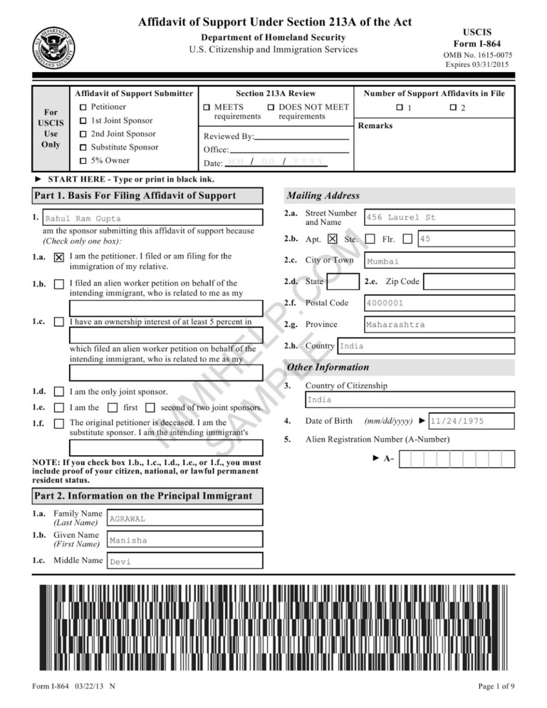 affidavit of support under section 213a of the ina (form i-864) - AffidavitForm.net