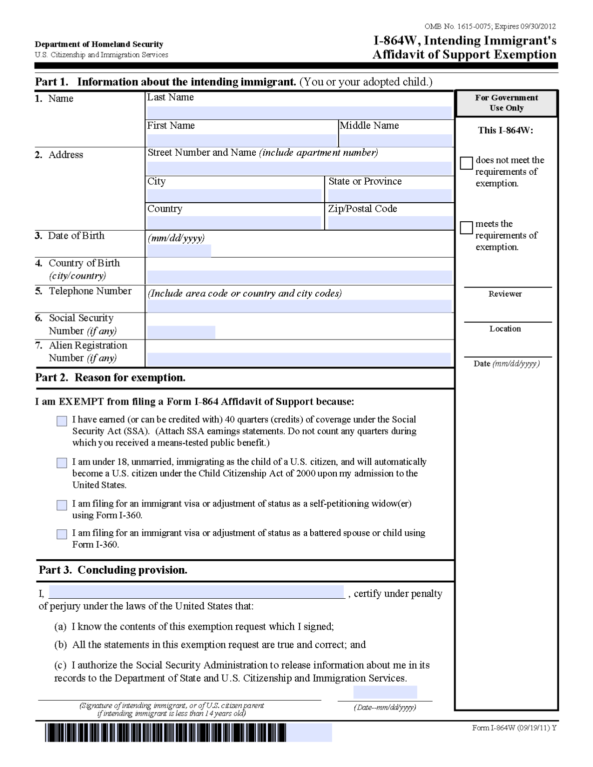 immigration form i-864 affidavit of support - AffidavitForm.net