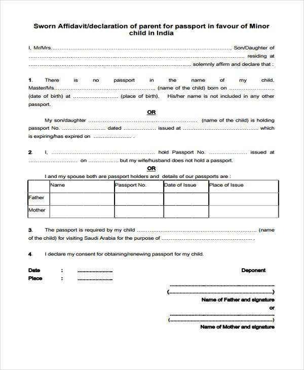 Sworn Affidavit Form For Indian Passport AffidavitForm Sworn Affidavit Form For Indian Passport AffidavitForm