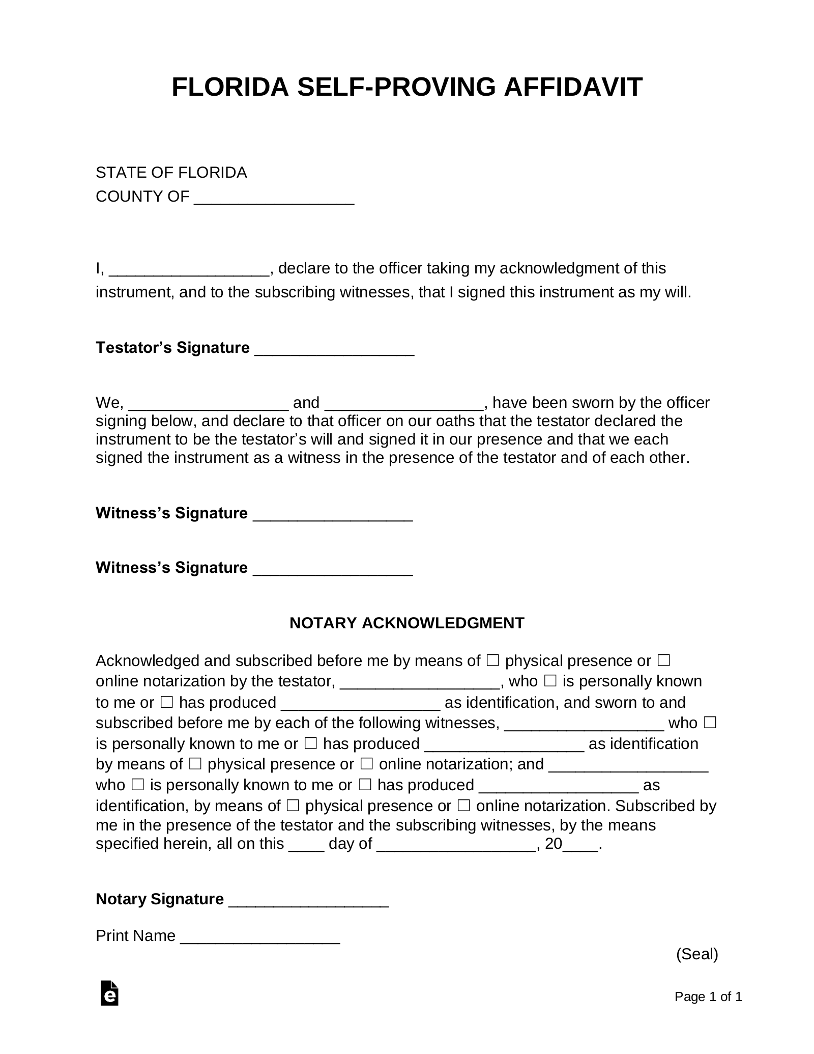 Affidavit Form In Florida AffidavitForm Affidavit Form In Florida AffidavitForm