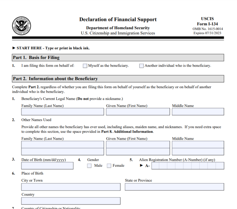 Form I-134 Affidavit Of Support - AffidavitForm.net
