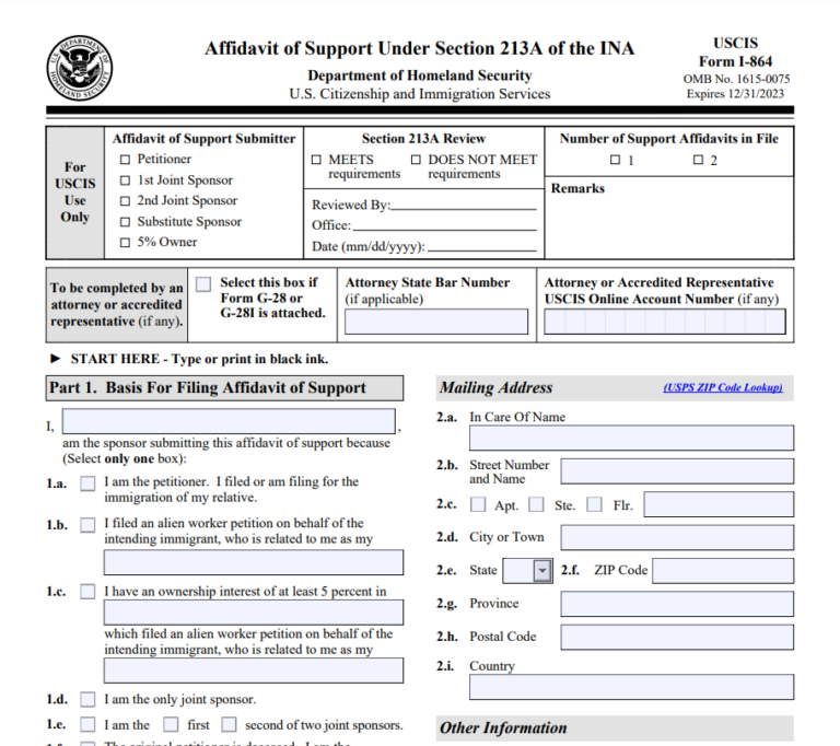 completed sample uscis form i-864 affidavit of support - AffidavitForm.net